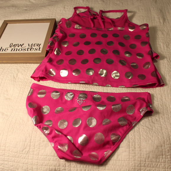 Justice | Swim | Justice Strappy Pink Tankini With Silver Dots Sz2 ...